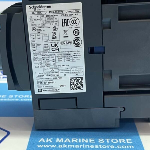 SCHNEIDER ELECTRIC LC1D40AP7 3 POLE CONTACTOR - AK MARINE STORE